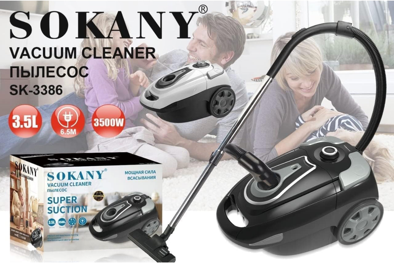 SOKANY Vacuum Cleaner, 3500 Watt, Black – SK-3386 – Megamall Online Store