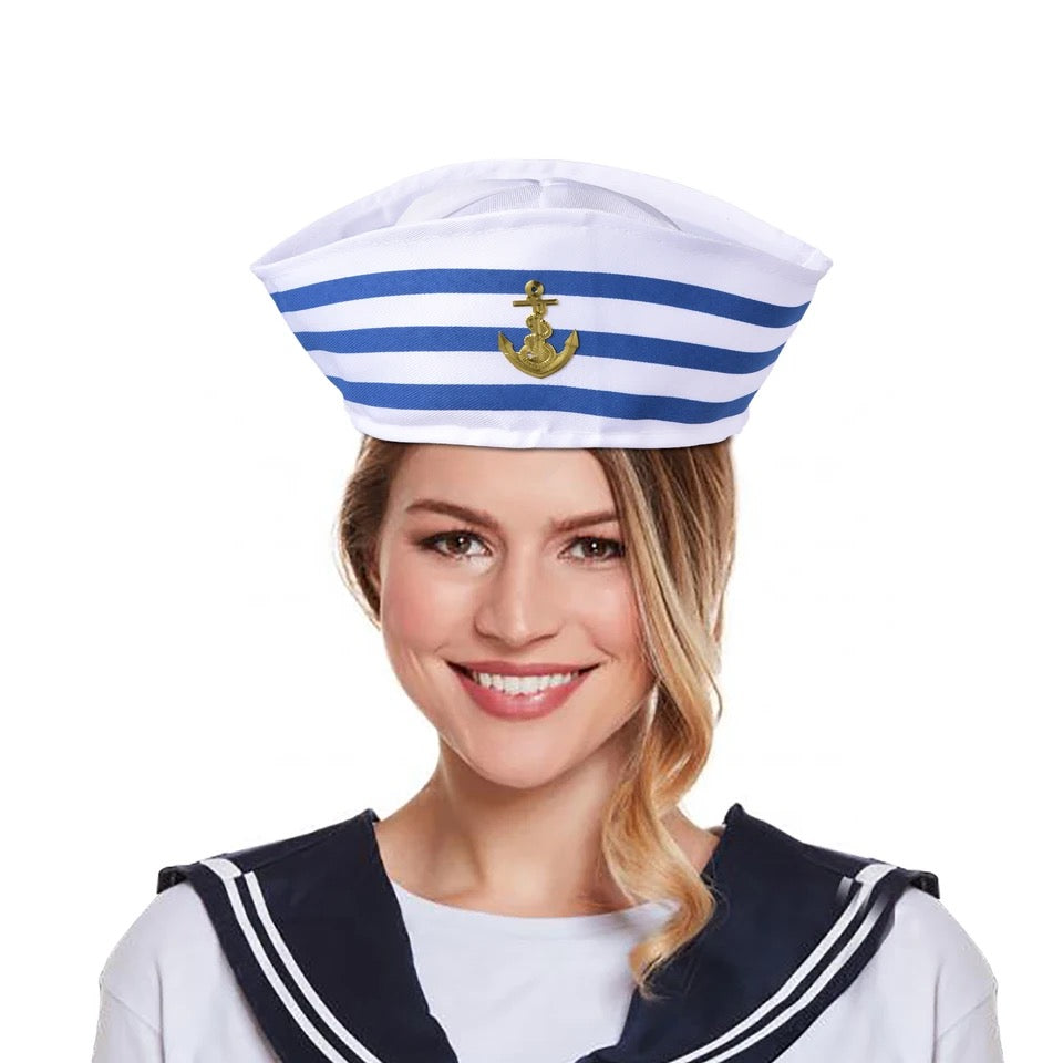 Navy Hat Blue And White Stripes Child Sailors Ship Captain Hat With An ...