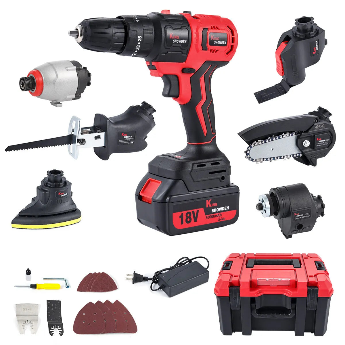 7 in 1 Cordless Power Tool Multi Head Driver Gun Brushless Drill Chain ...