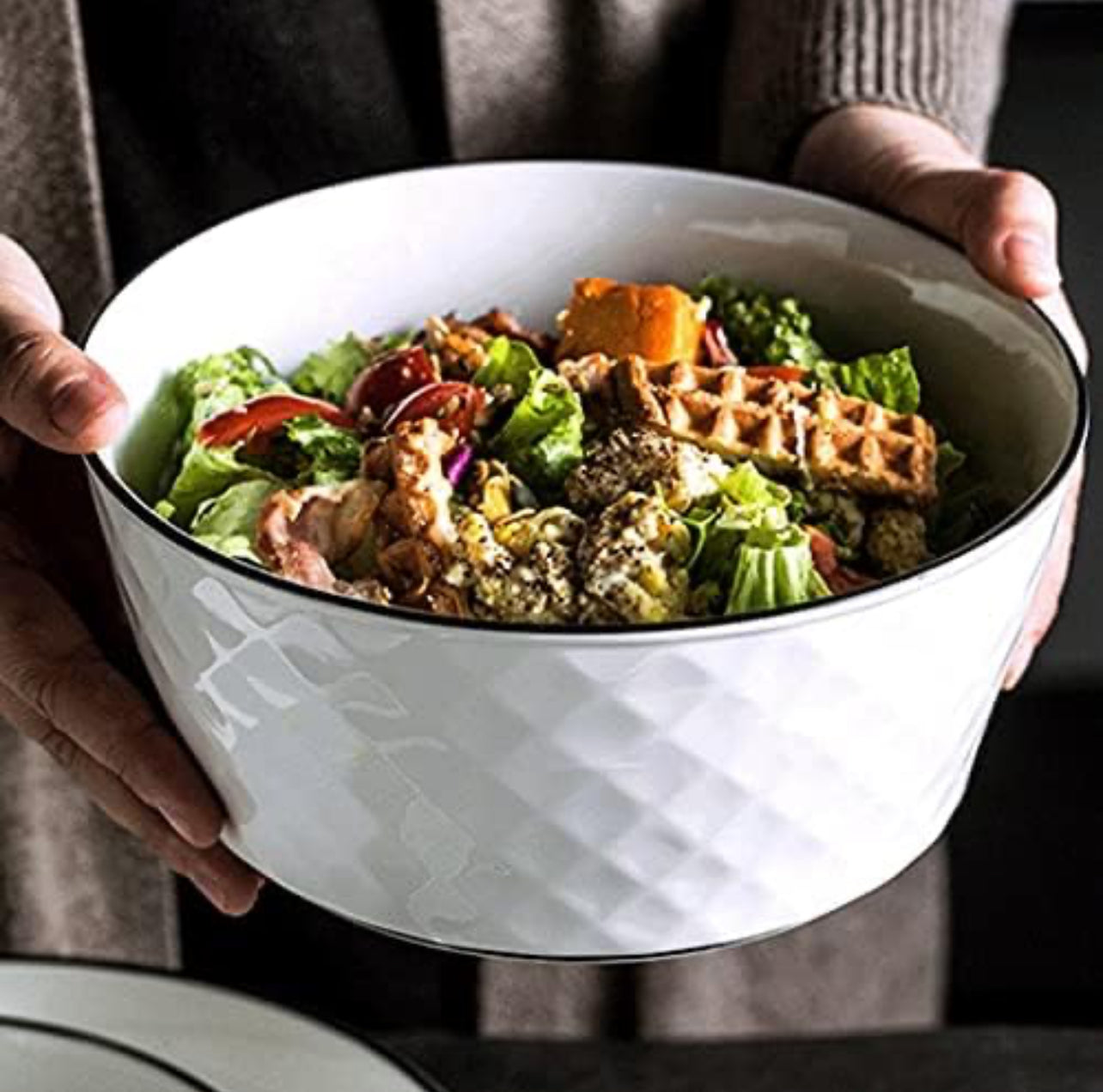 Porcelain Diamond Pattern Bowl – Elegant White Serving Bowl for Cereal ...