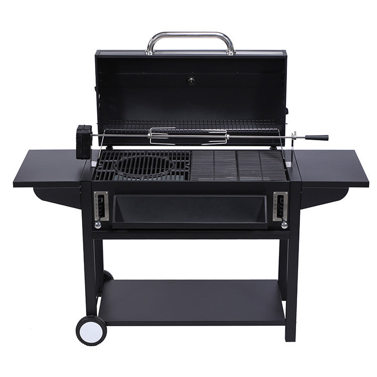 MHome Deluxe Charcoal Barbecue Trolley Grill With Cast Iron Grates & S ...