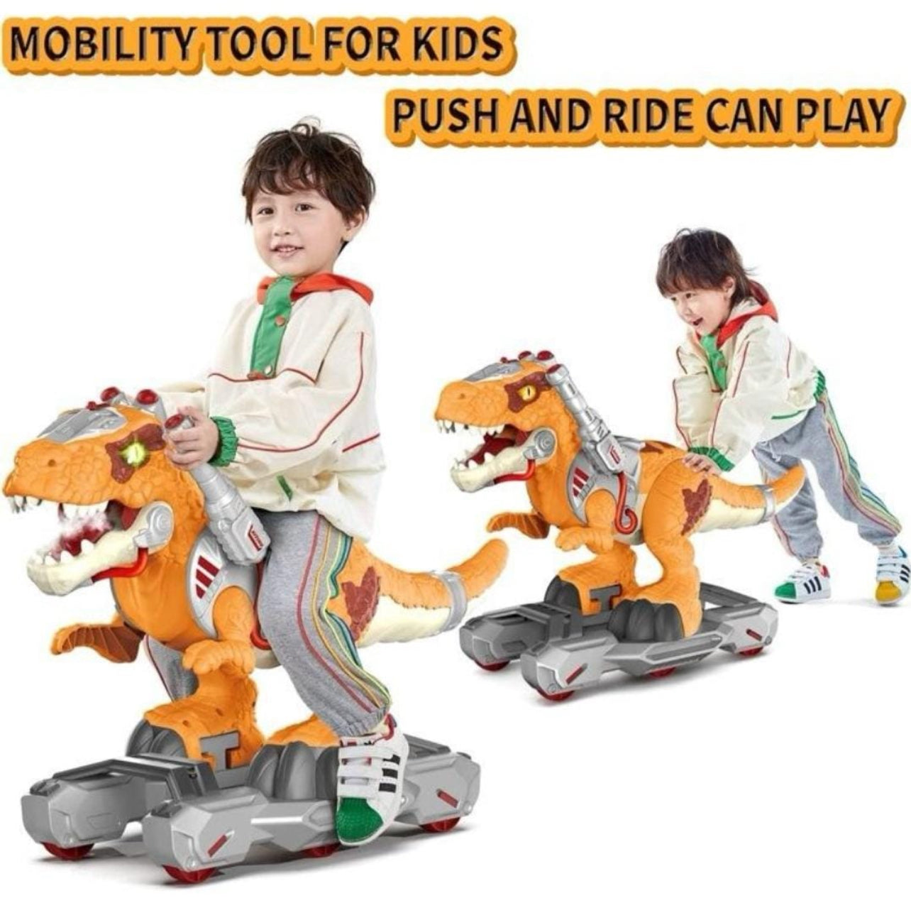 Dinosaur Ride On Push Car for Little Kids, Battery Operated Push & Rid ...