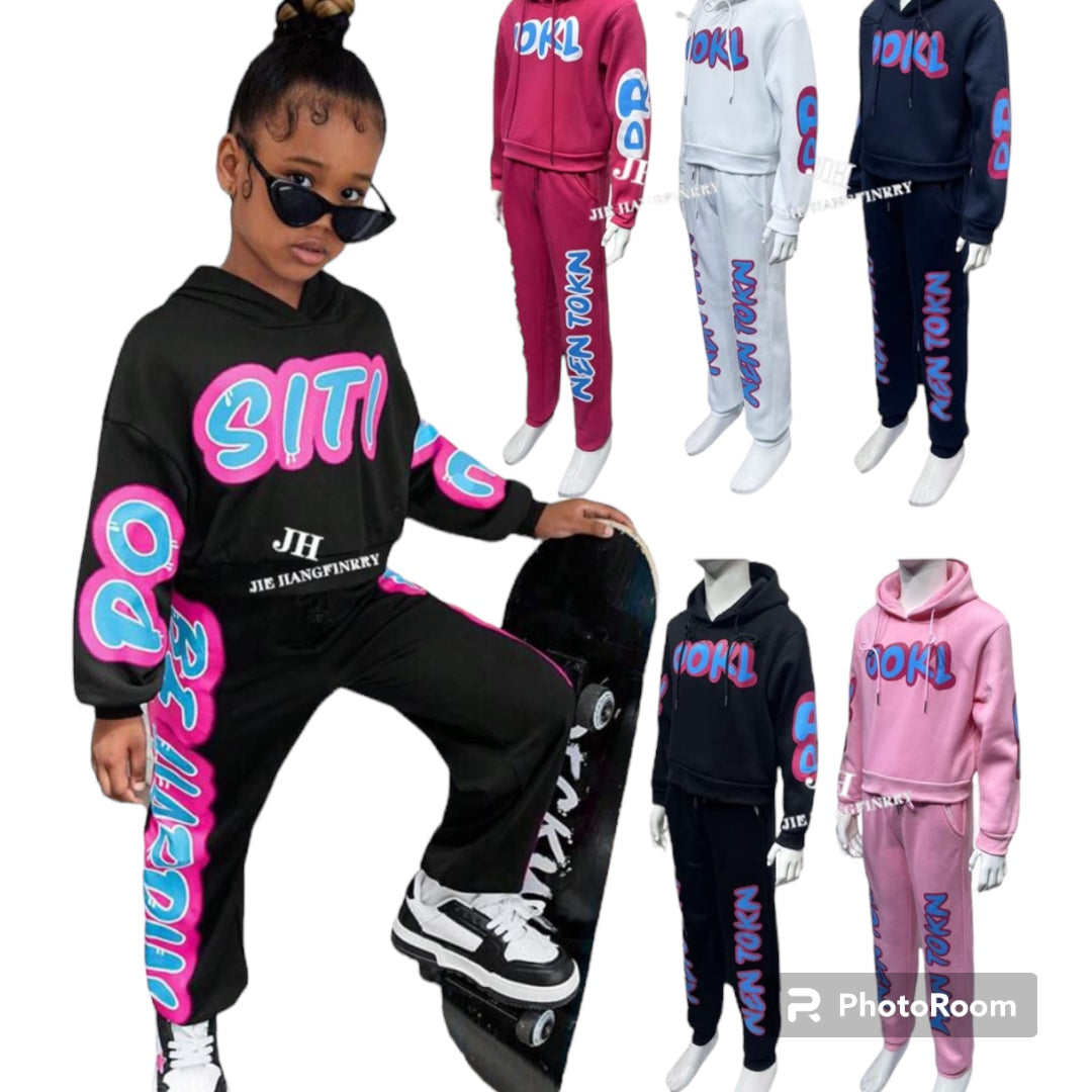 Tween Girl Campus Sports Leisure Hooded Knitted Tracksuit Various Colo ...
