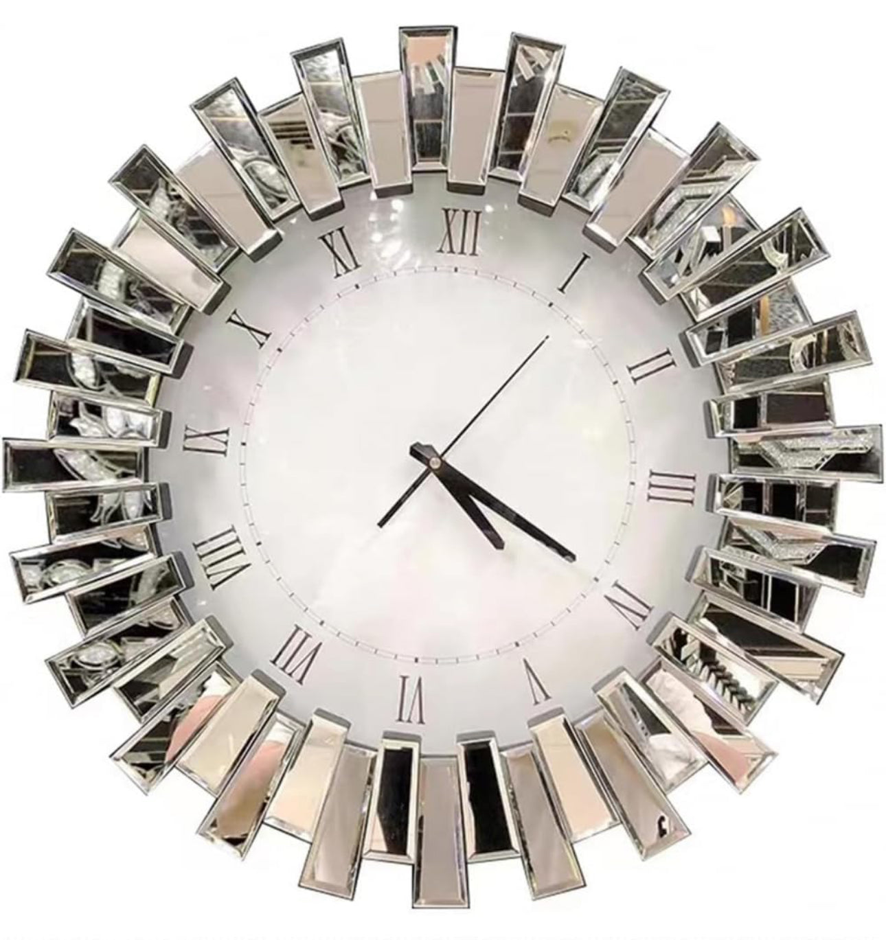 3D Starburst Silver Wall Clock Modern Decorative Clocks with Beveled G ...