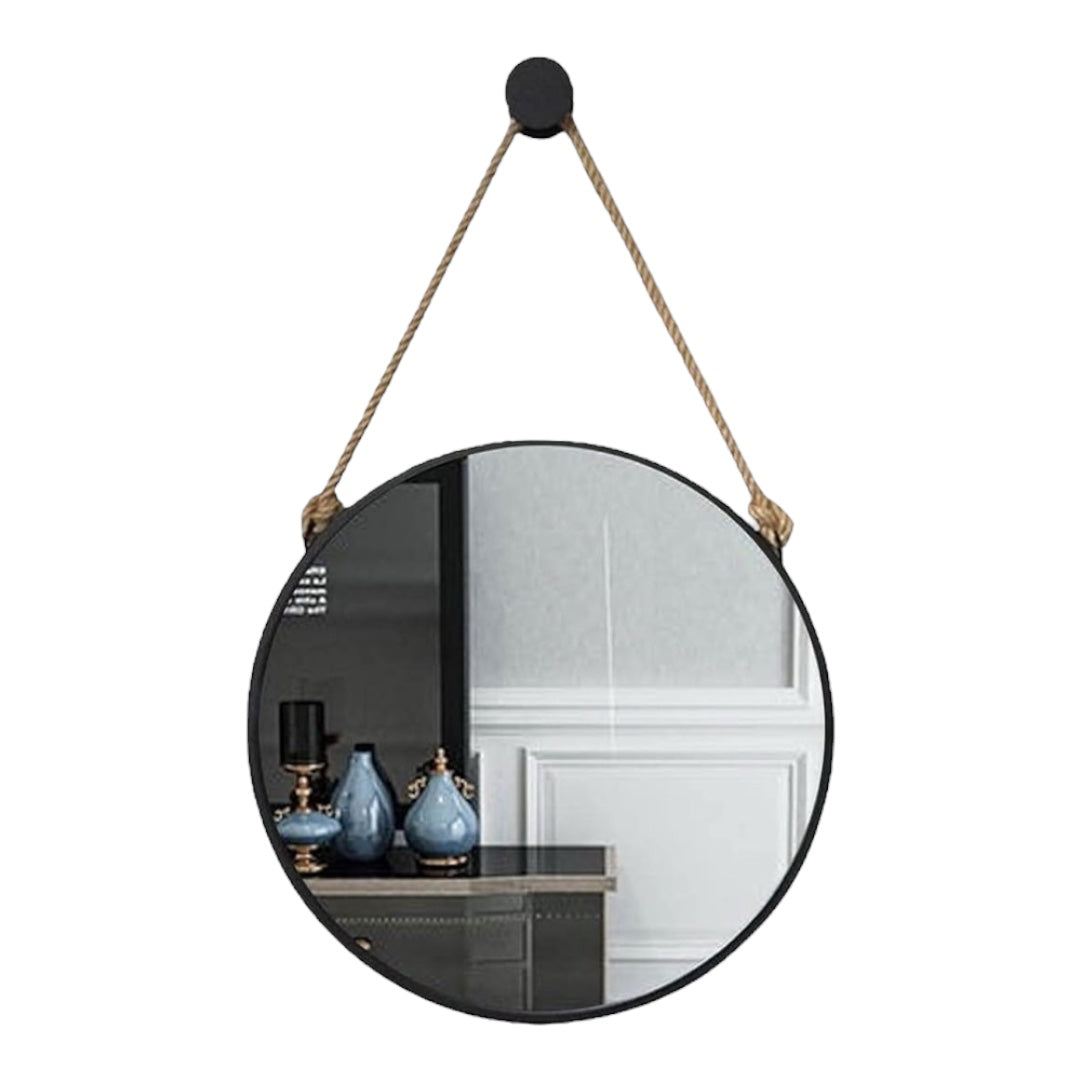 MHome Black Large Round Frame Mirror With Hemp Rope 60cm – Megamall ...