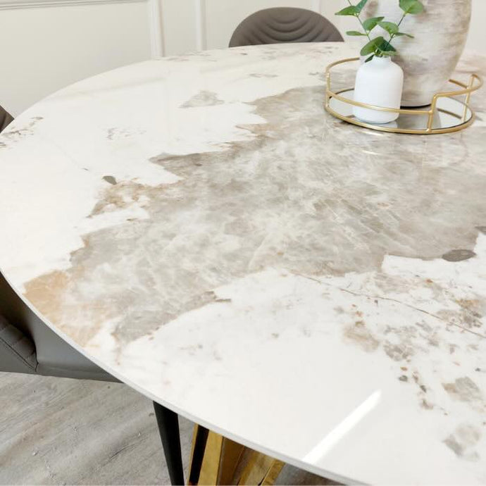 Windsor Round White And Gold Marble Dining Table Set And 4 Dining Chai ...