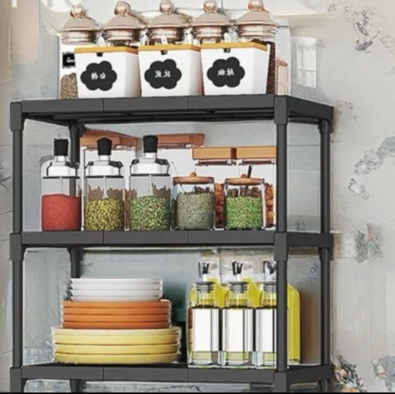 Black 3 Tier Multipurpose Storage Rack For Condiment & Microwave Oven ...