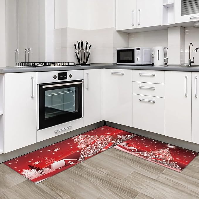Red Sparkling Christmas Tree Kitchen Rugs – Megamall Online Store