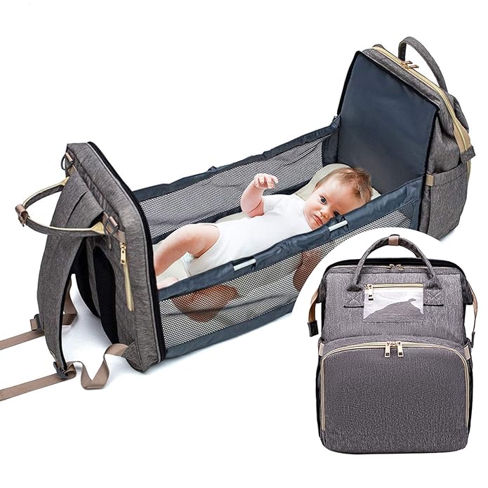 3-in-1 Baby Diaper Backpack Portable Bassinet Foldable Baby Change Sta ...