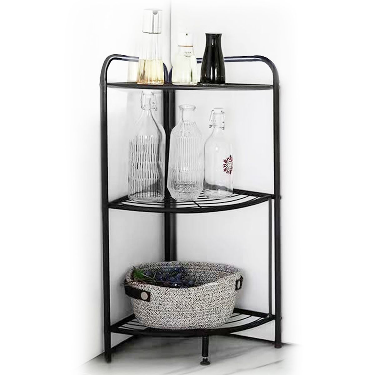 Foldable Corner Storage Shelf Metal Rack with Adjustable Feet ...