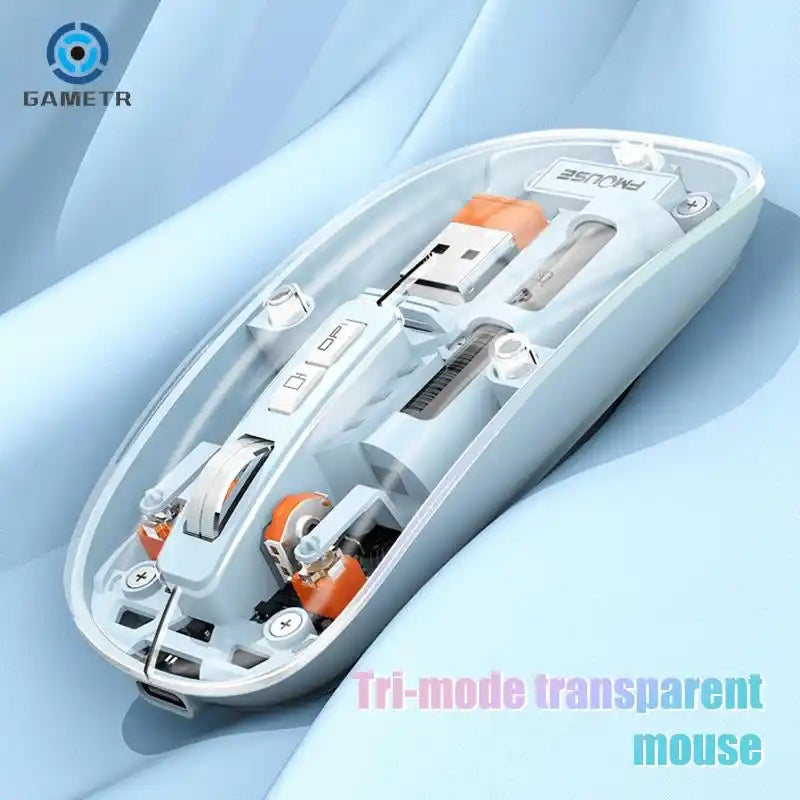 Transparent Magnetic Mouse Triple Mode 2.4G Bluetooth Compatible Wirel ...