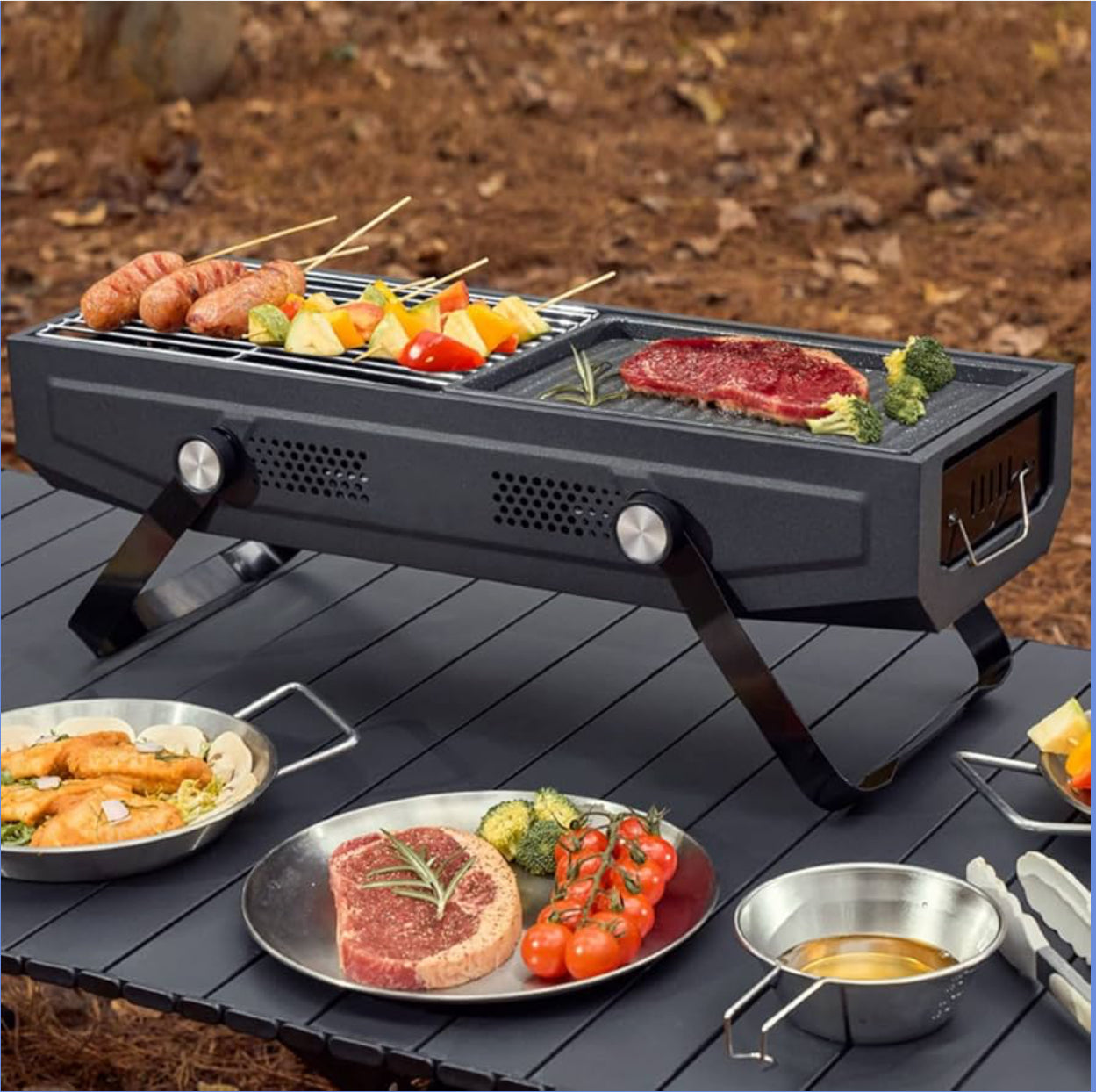 MHome Portable Folding Stainless Steel Charcoal Grill with BBQ Tool Ki ...