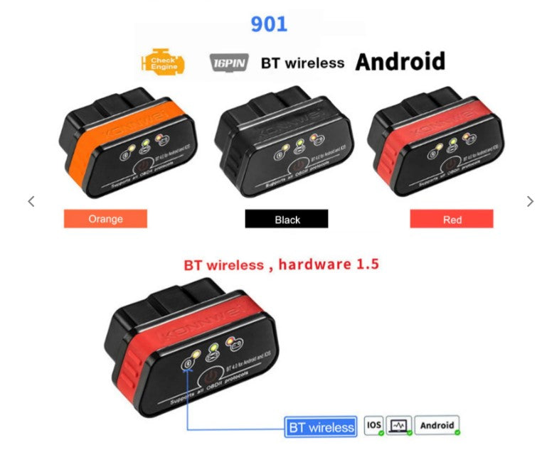 KONNWEI KW901 OBDII BT 4.0 Wireless Auto Engine Fault Diagnostic Teste ...