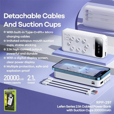 Load Shedding 20,000 mAh Power Bank with Built-In Cables and Suction C ...