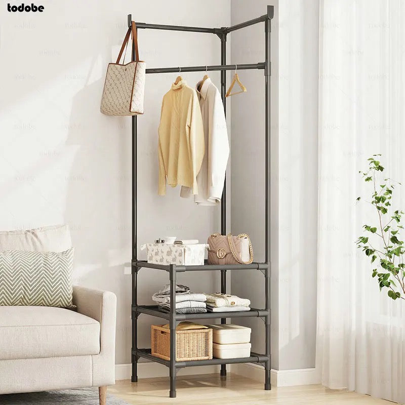 Corner Coat Rack – Freestanding Metal Wardrobe with Shelves for Bedroo ...