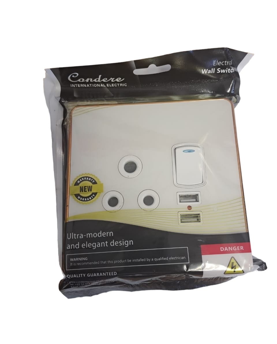 Condere Wall Socket with 2x USB Ports-White with gold lining – Megamall ...