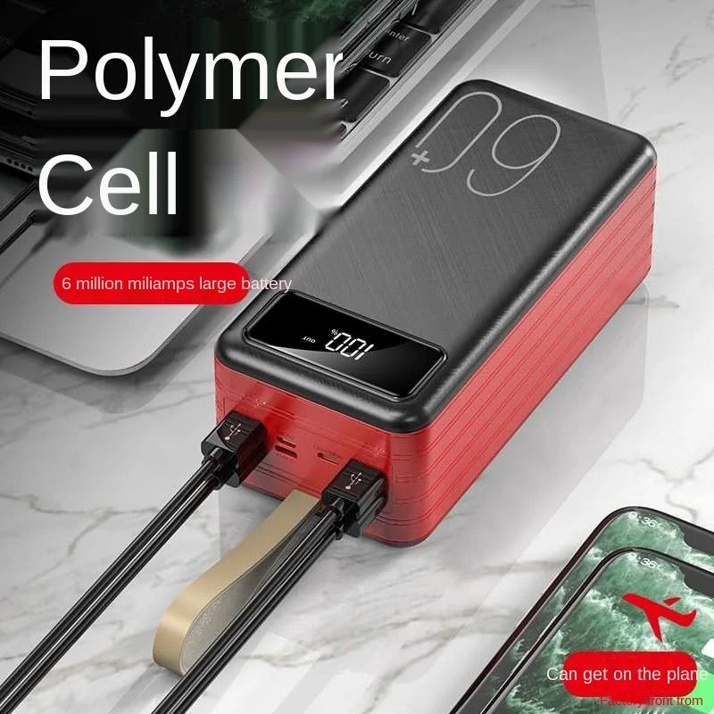 60000mAh 4 USB Port LCD Display, Light Power Bank With Built In 3 Cabl ...