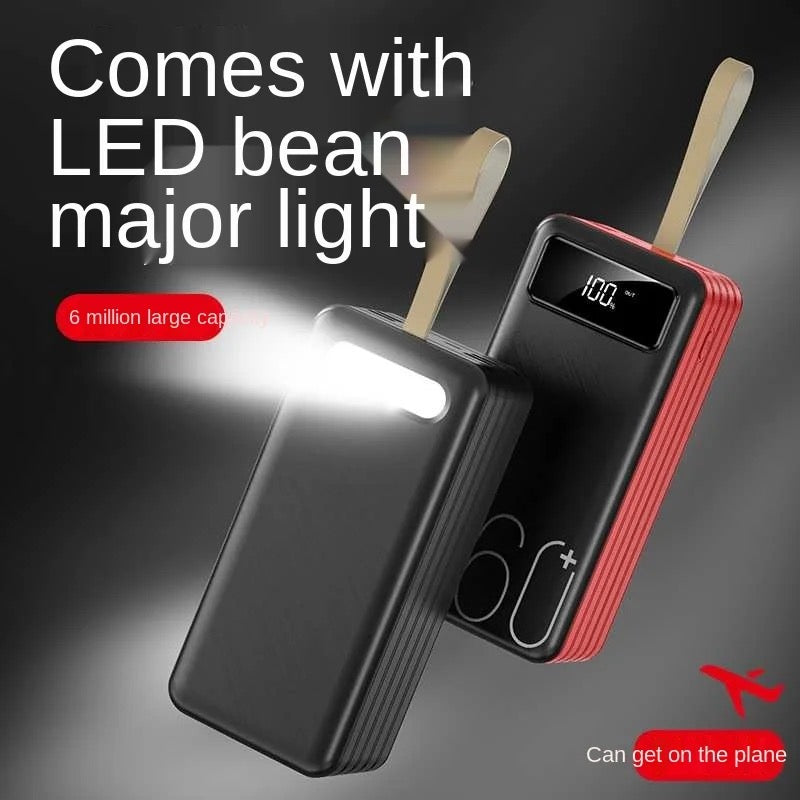 60000mAh 4 USB Port LCD Display, Light Power Bank With Built In 3 Cabl ...