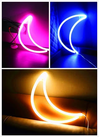 Cresent Moon Neon Sign Lamp 19cm x 2.3cm x 30.8cm Pink, Blue, Warm Whi ...