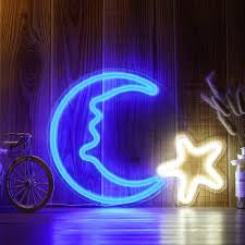 Cresent Moon Neon Sign Lamp 19cm x 2.3cm x 30.8cm Pink, Blue, Warm Whi ...