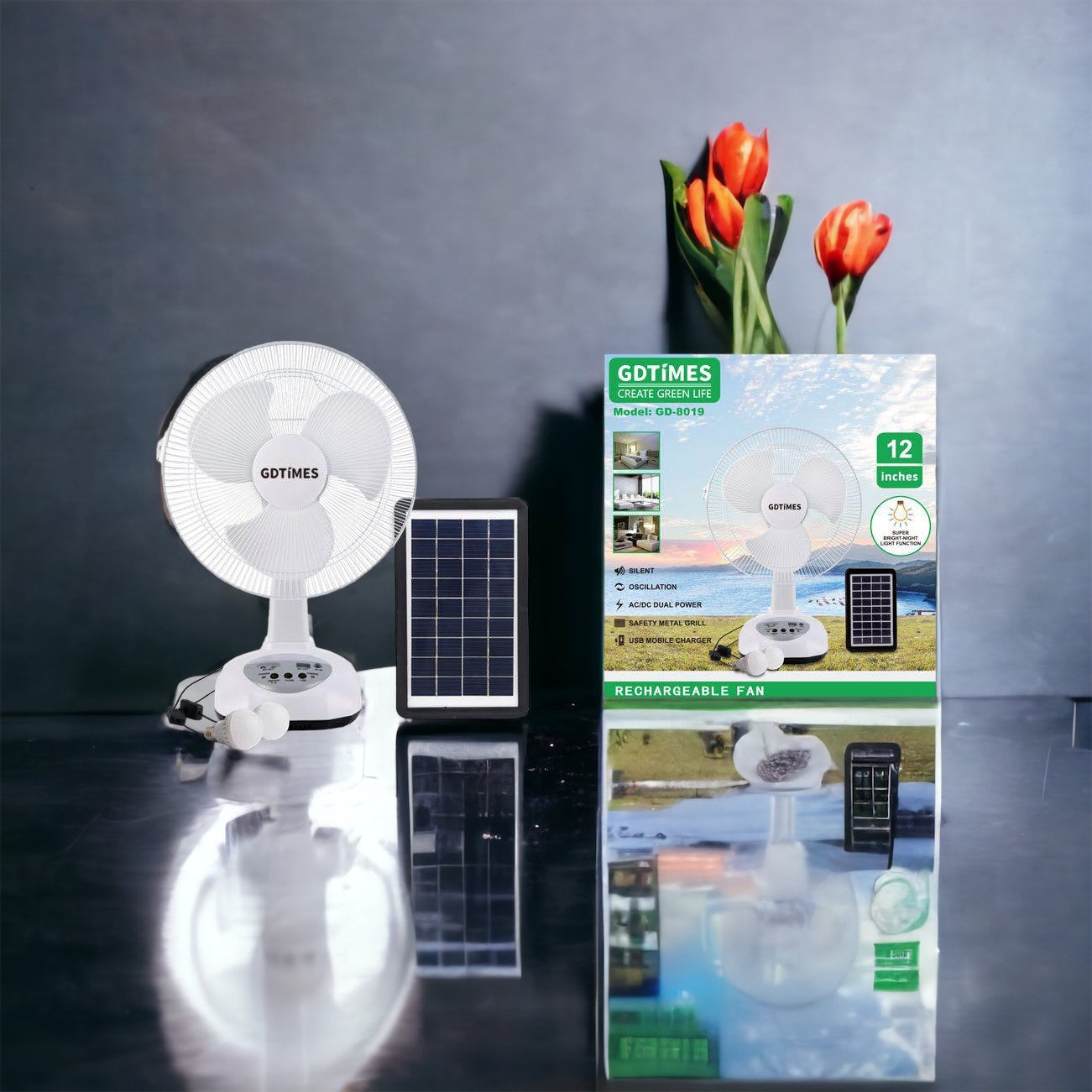 Solar Rechargeable Fan 12inch Oscillating – Megamall Online Store