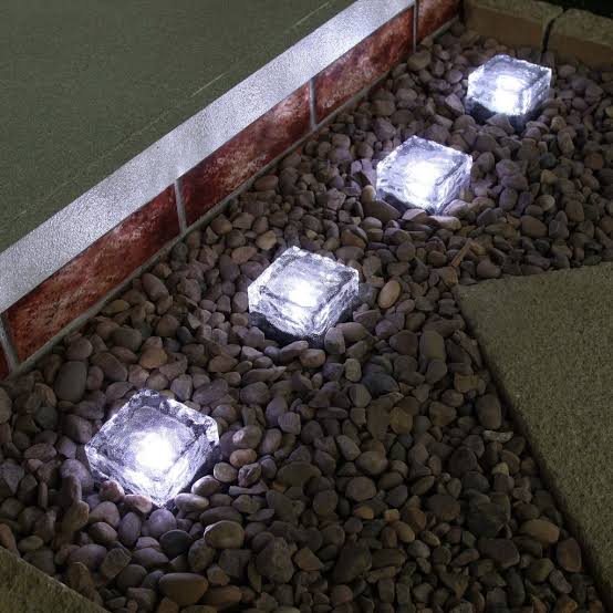 Solar Powered LED Stone Shape Outdoor Garden Ice Cube Brick Lamp ...